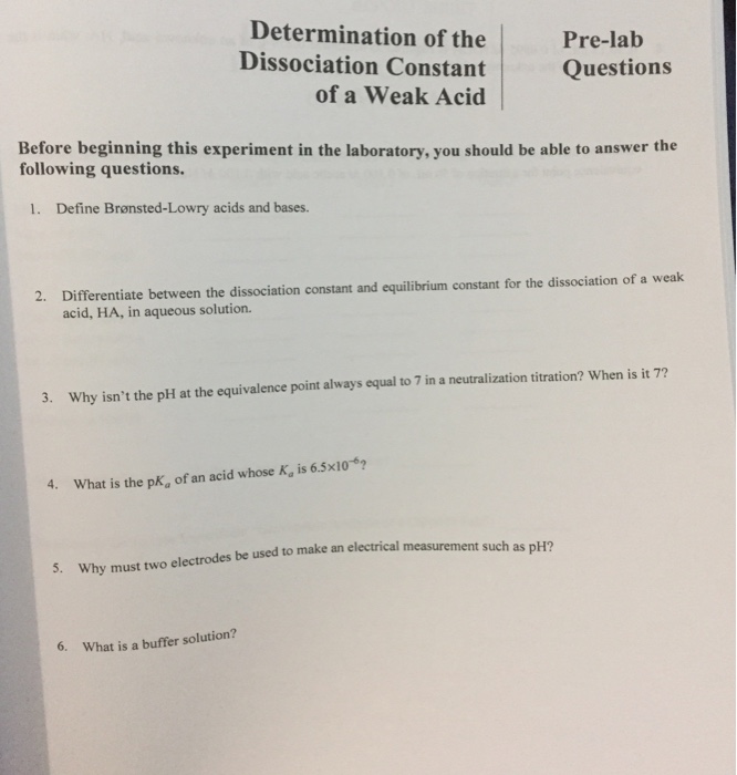 Solved Determination Of The Dissociation Constant Of A Weak