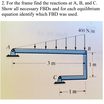Solved 2. For the frame find the reactions at A, B, and C. | Chegg.com
