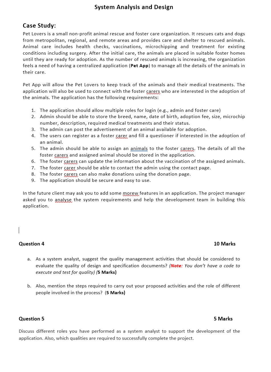 Solved System Analysis and Design Case Study: Pet Lovers is | Chegg.com