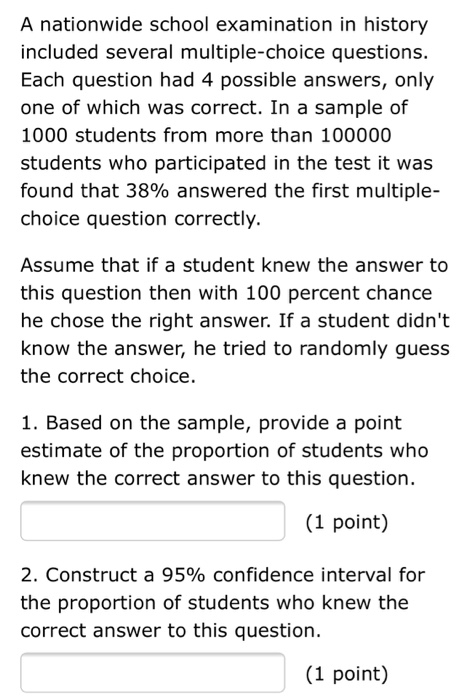 Solved A nationwide school examination in history included | Chegg.com