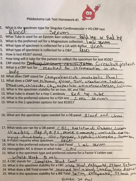 Solved Phlebotomy Lab Test Homework #1 1. What is the | Chegg.com