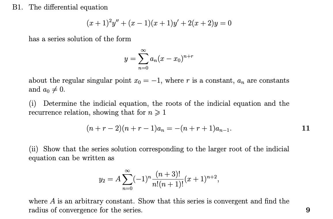 Solved B1. The differential equation (x + 1){y" + (x - 1)(x | Chegg.com