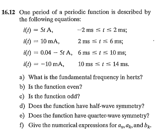 Solved 16.12 One period of a periodic function is described | Chegg.com