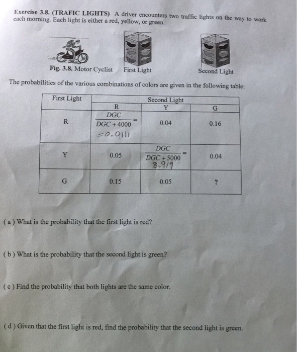 Solved Exercise 3.8. (TRAFIC LIGHTS) A driver encounters two | Chegg.com