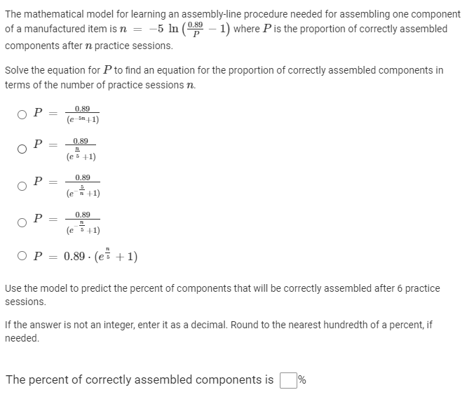 Solved The mathematical model for learning an assembly-line | Chegg.com