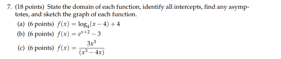 Solved 7. (18 points) State the domain of each function, | Chegg.com