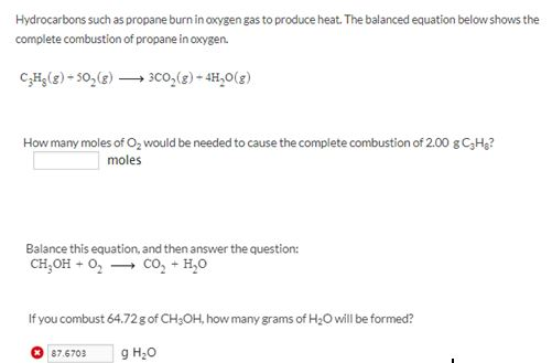 Solved Hydrocarbons such as propane burn in oxygen gas to | Chegg.com
