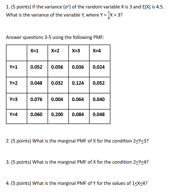 Solved 1. (5 points) If the variance (σ2) of the random | Chegg.com