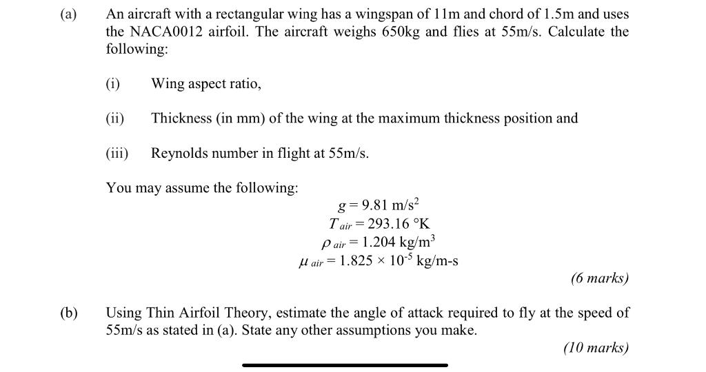 Solved (a) An aircraft with a rectangular wing has a | Chegg.com