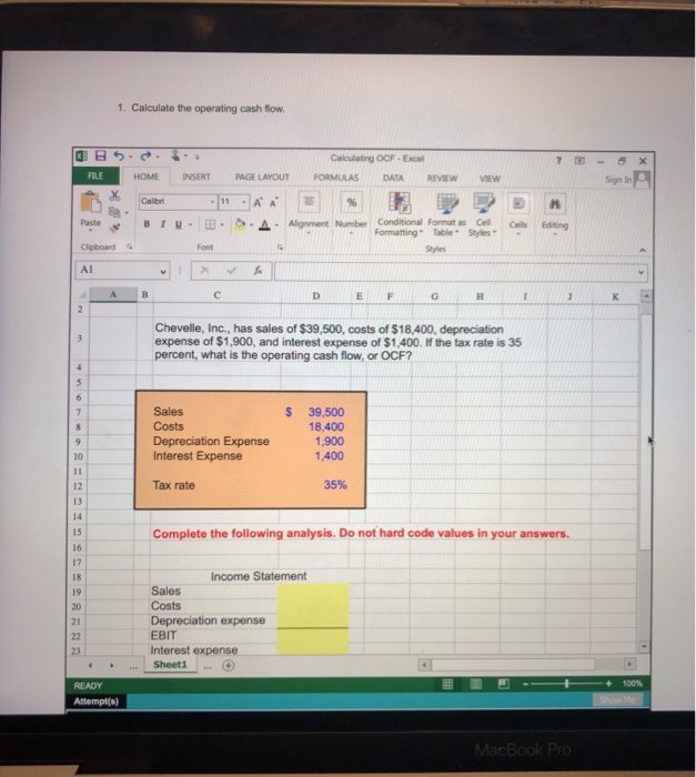 Solved 1. Calculate the operating cash flow Calculating | Chegg.com