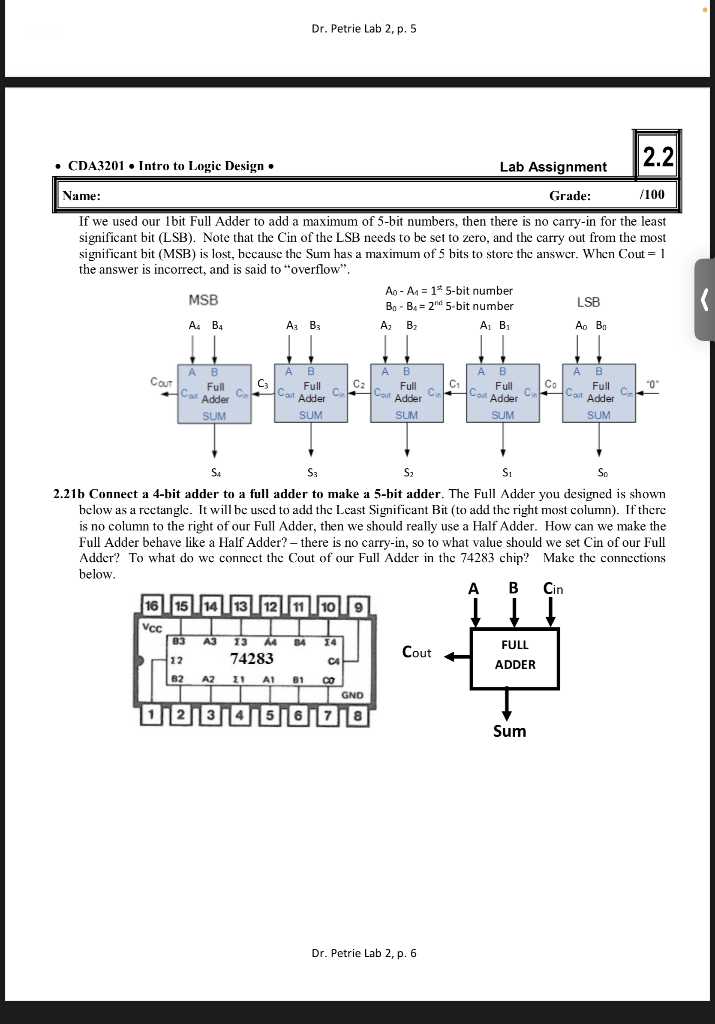 Solved Dr. Petrie Lab 2, p. 5 • CDA3201 Intro to Logic | Chegg.com