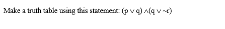 Solved Make a truth table using this statement: (pvq) (qv-1) | Chegg.com