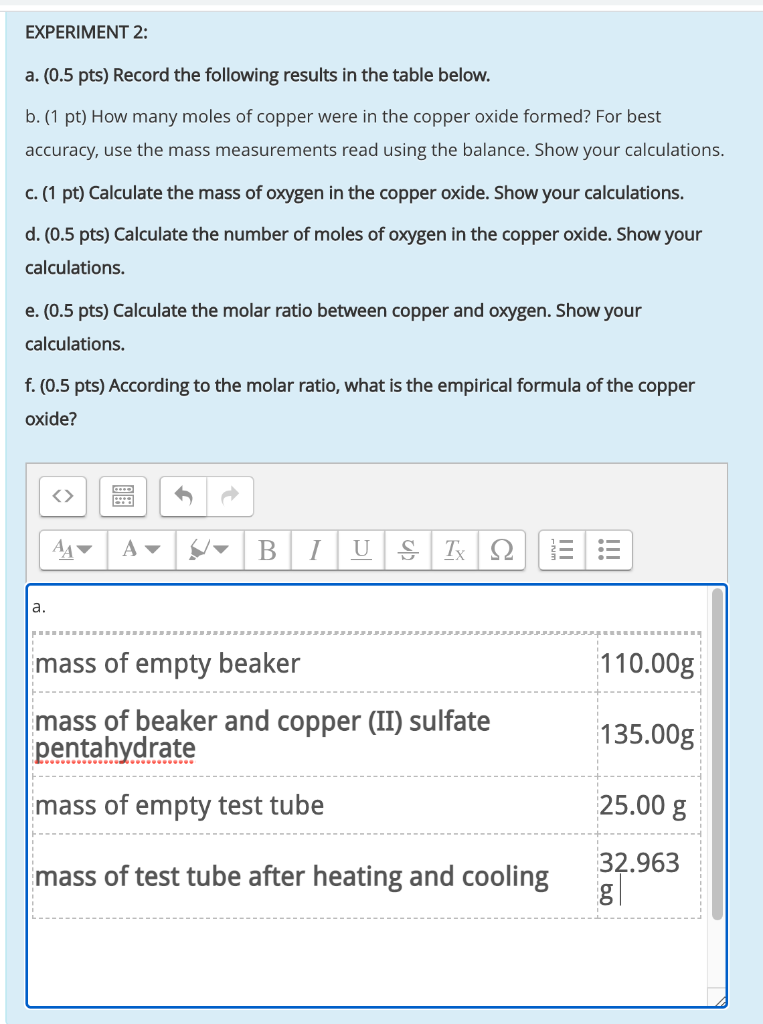 Solved EXPERIMENT 2: a. (0.5 pts) Record the following | Chegg.com