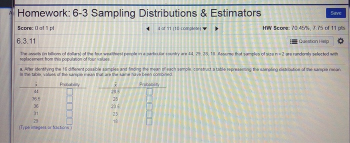 Solved Homework: 6-3 Sampling Distributions & Estimators | Chegg.com