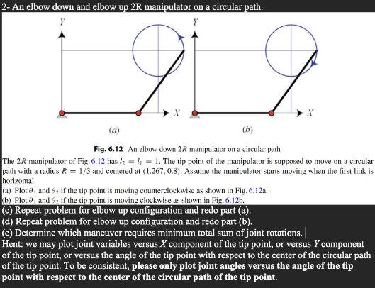 2- An elbow down and elbow up 2R manipulator on a | Chegg.com