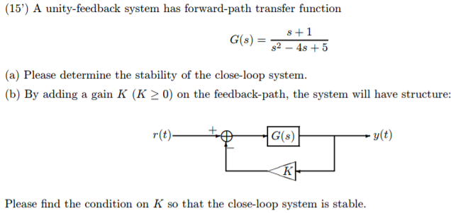 Solved (15) A unity-feedback system has forward-path | Chegg.com