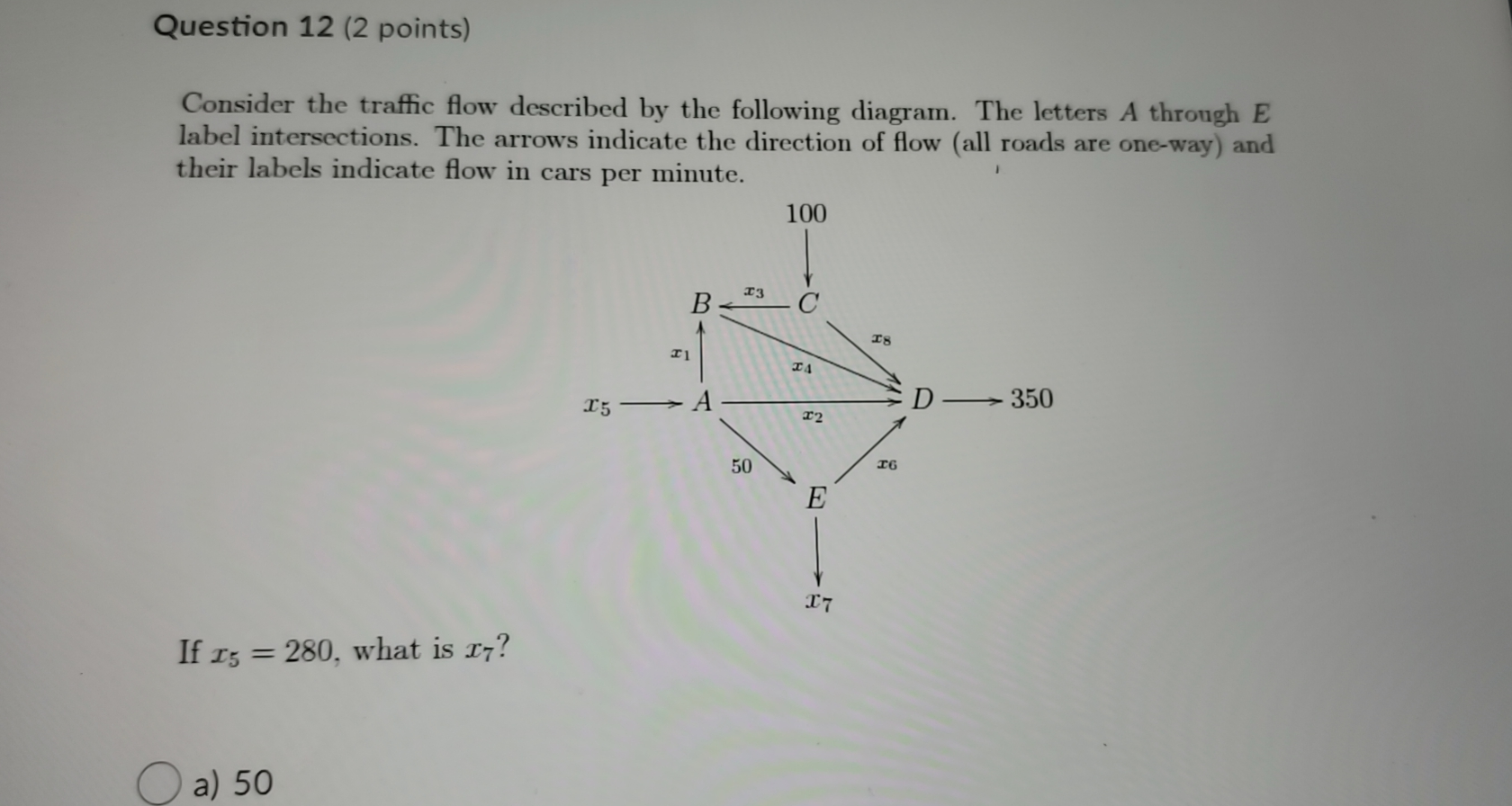 Solved Question 12 (2 points) Consider the traffic flow | Chegg.com