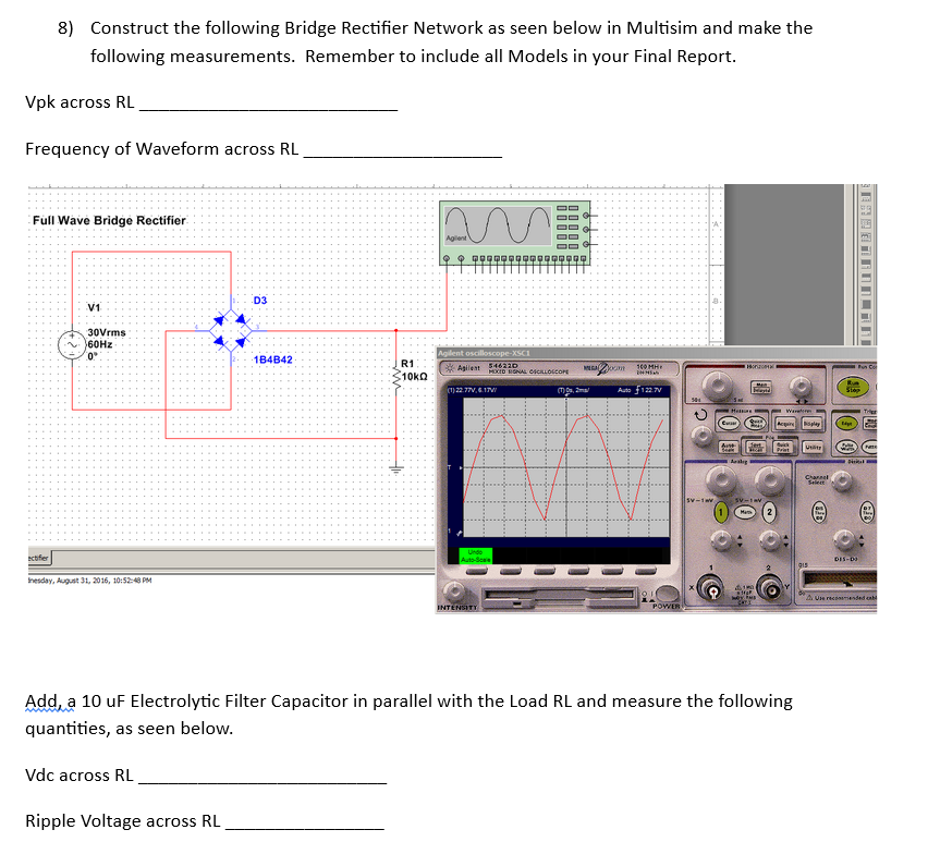 Construct the following Bridge Rectifier Network as | Chegg.com