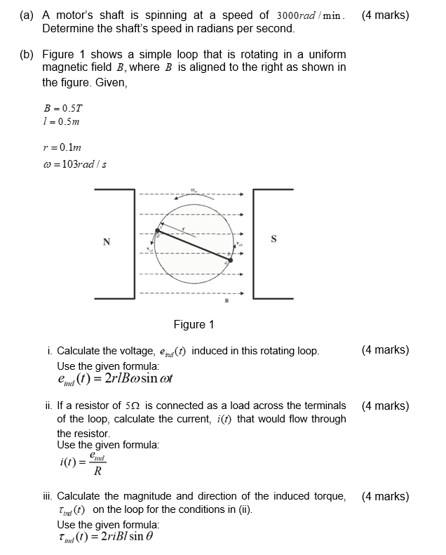 Solved (b) Figure 1 shows a simple loop that is rotating in | Chegg.com
