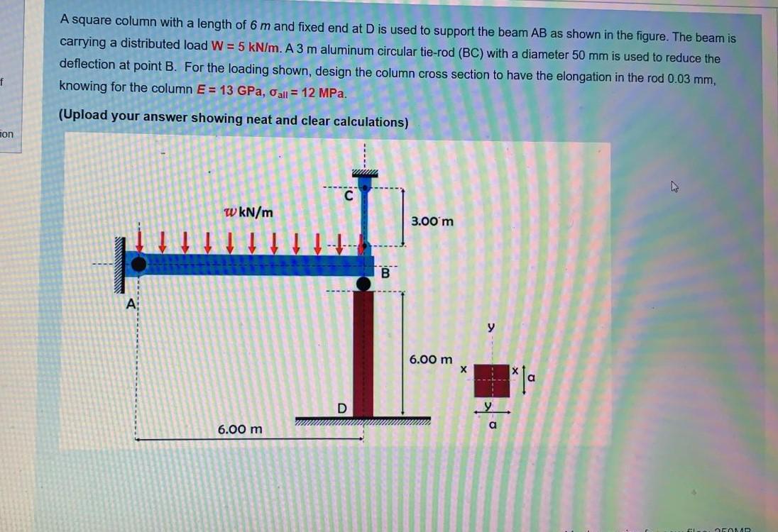 Solved A square column with a length of 6 m and fixed end at | Chegg.com