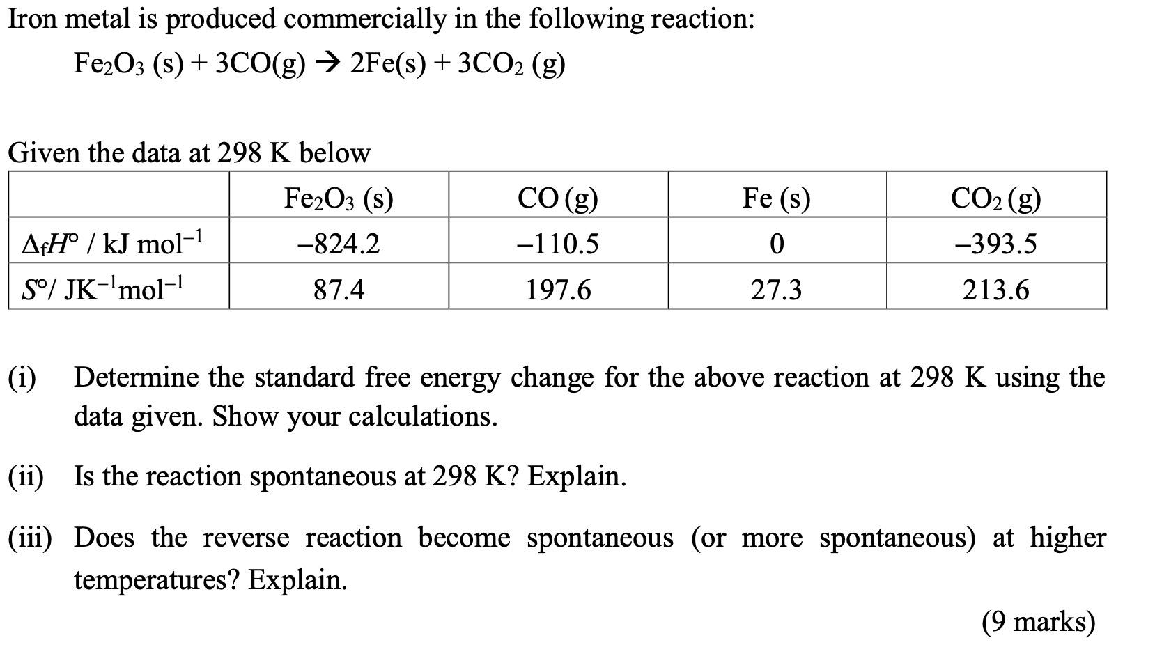 Solved Iron metal is produced commercially in the following | Chegg.com