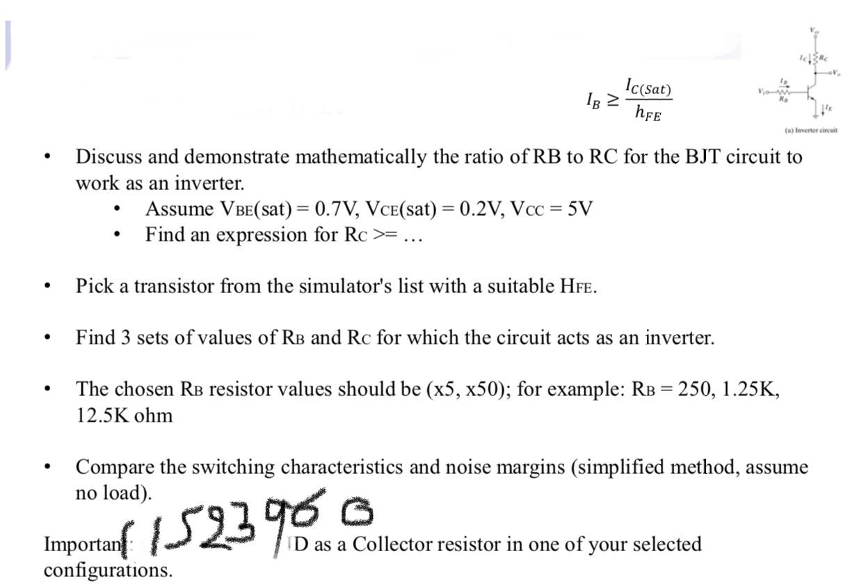 Solved IB 2 Ic(Sat) hfe (a) Inverter circuit Discuss and | Chegg.com