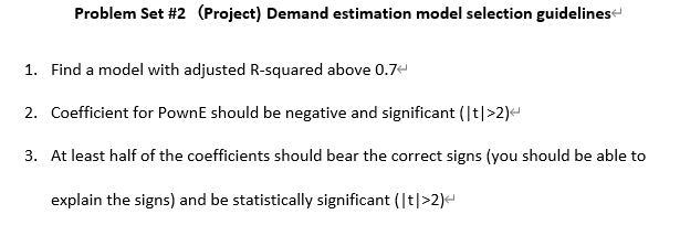Solved Problem Set #2 (Project) Demand estimation model | Chegg.com