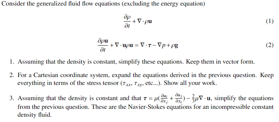 Consider the generalized fluid flow equations | Chegg.com
