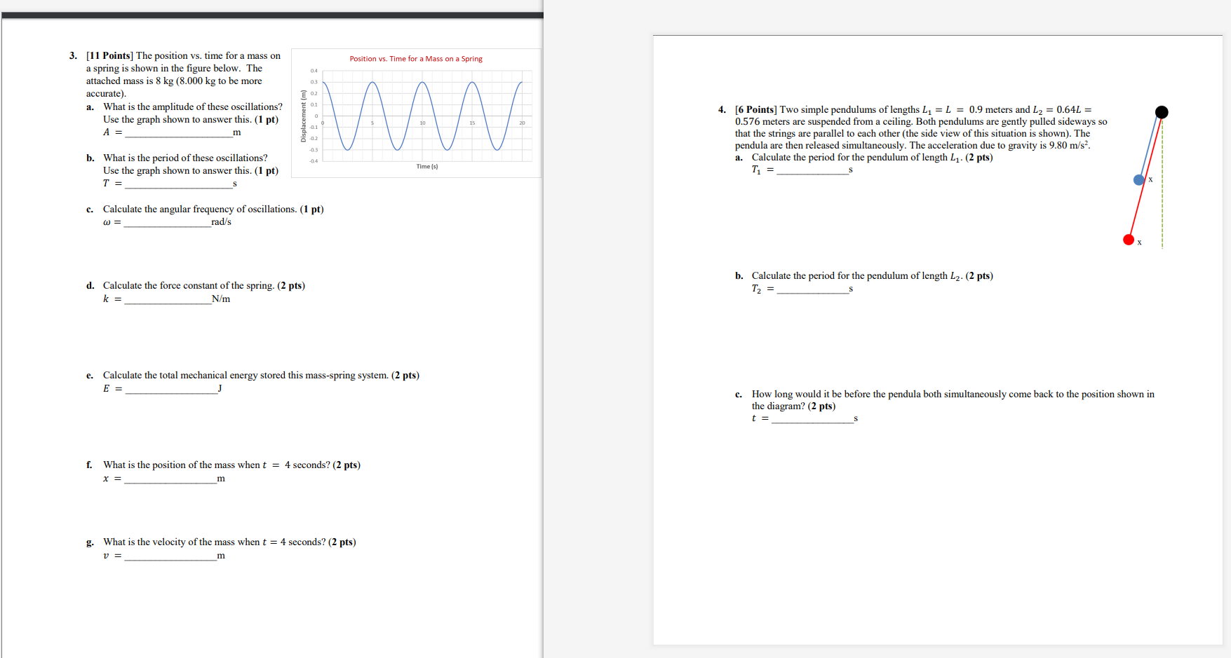 Solved Position vs. Time for a Mass on a Spring 3. [11 | Chegg.com