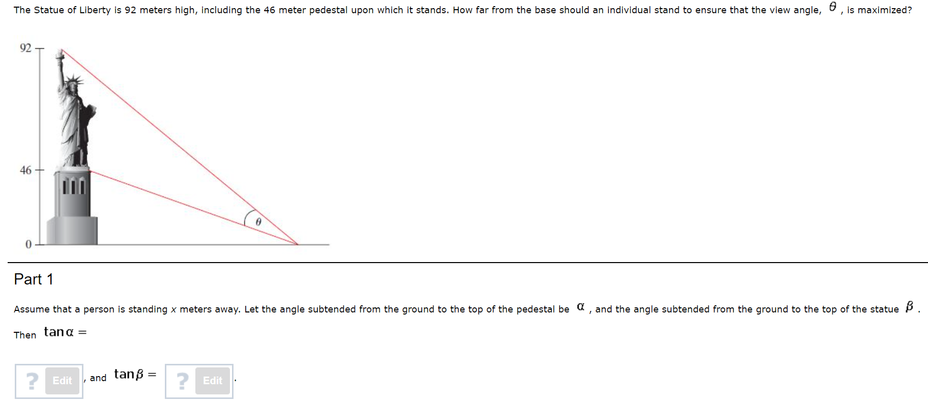 Solved The Statue of Liberty is 92 meters high, including | Chegg.com