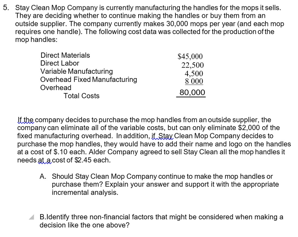 Solved 5. Stay Clean Mop Company is currently manufacturing | Chegg.com