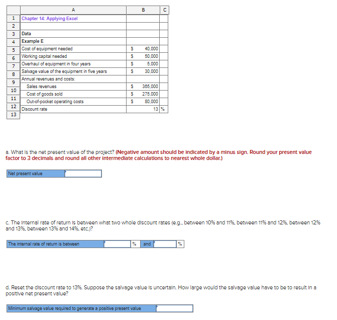 Solved Chapter 14: Applying Excel Data Example E Cost of | Chegg.com