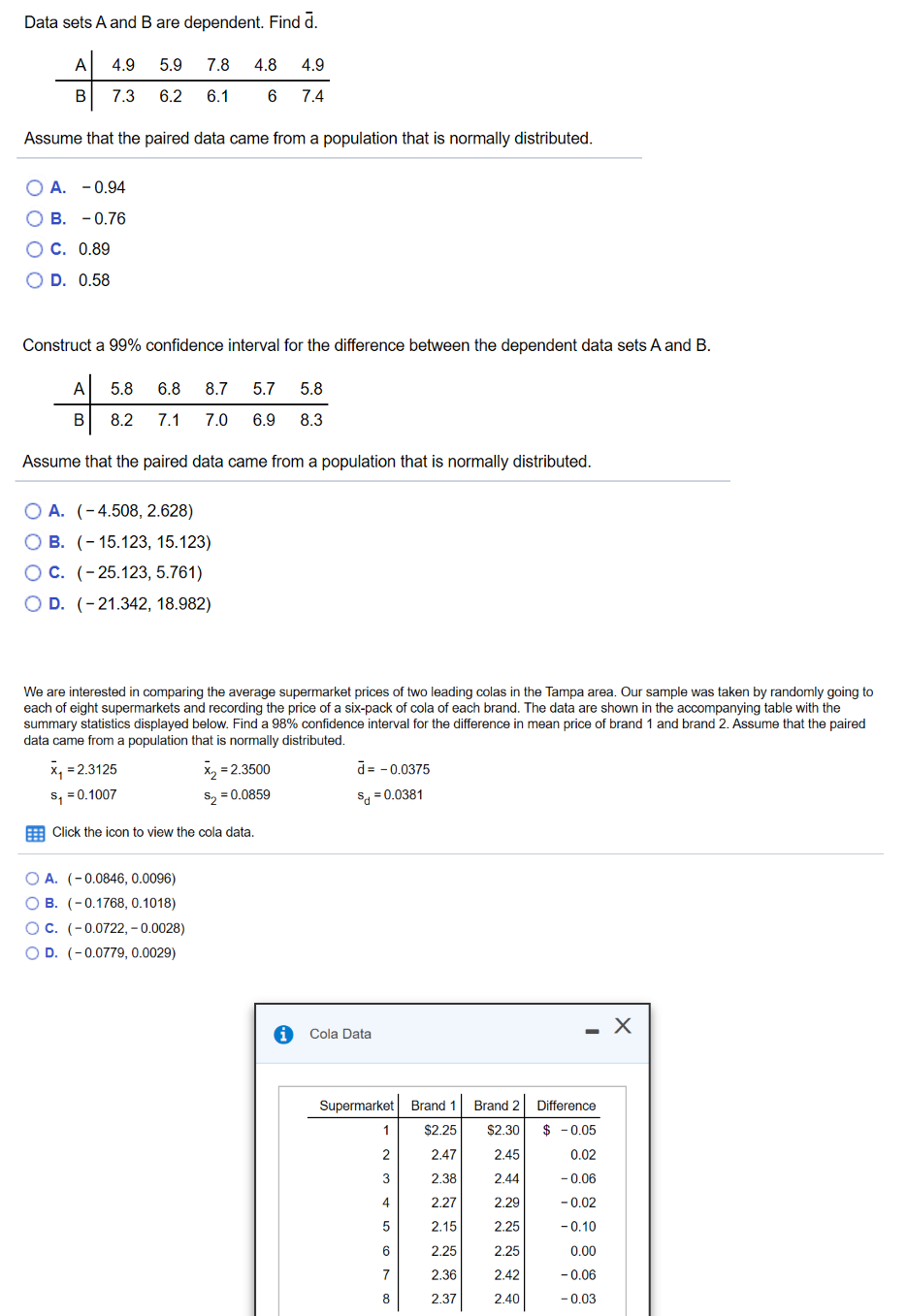 Solved Data sets A and B are dependent. Find ū. A 4.9 5.9 | Chegg.com