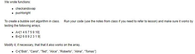 Solved We wrote functions: checkandswap • pushtoright Run | Chegg.com