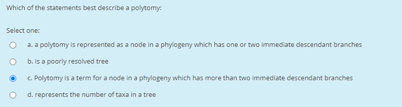 Solved Which of the statements best describe a polytomy: | Chegg.com