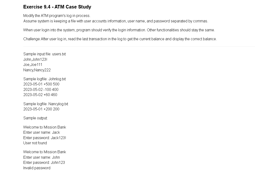 Solved Exercise 9.4 - ﻿ATM Case Study Code in PythonModify | Chegg.com