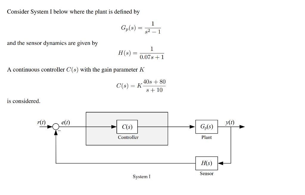 Solved Consider System I below where the plant is defined by | Chegg.com