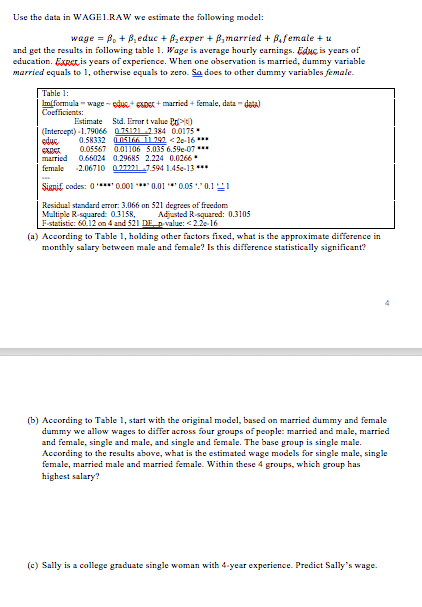 Solved Use the data in WAGE1.RAW we estimate the following | Chegg.com