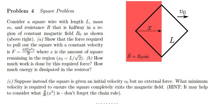 Solved Problem 4 Square Problem vo х L Consider a square | Chegg.com
