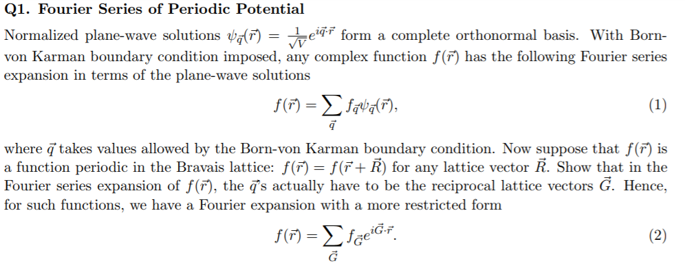 Solved Q1. Fourier Series of Periodic Potential Normalized | Chegg.com