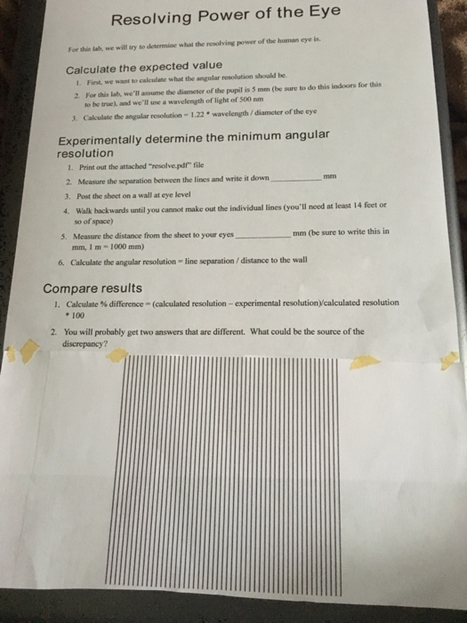 Resolving Power of the Eye For this lab, we will try | Chegg.com