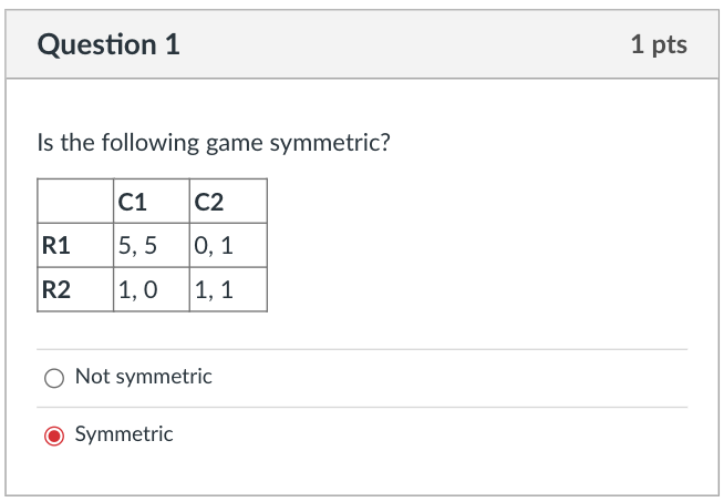 Solved Is the following game symmetric? Not symmetric | Chegg.com