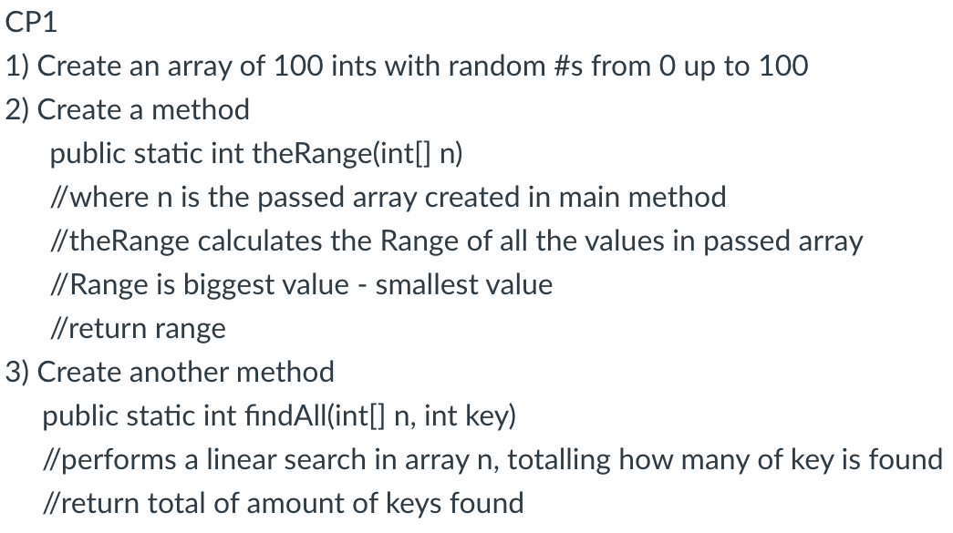 Solved CP1 1) Create an array of 100 ints with random #s | Chegg.com