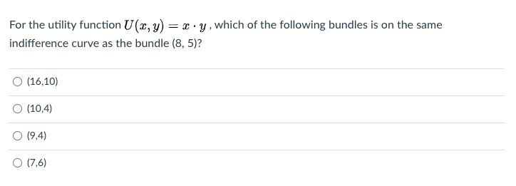 Solved For the utility function U (2,y) = 2 •y, which of the | Chegg.com