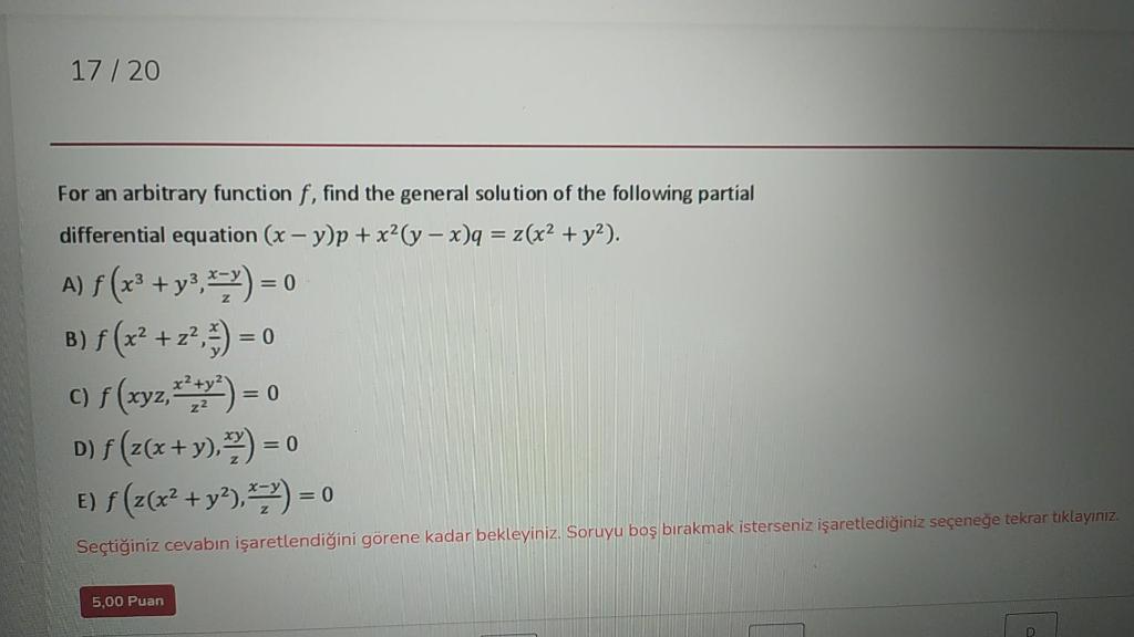 Solved 17 /20 For an arbitrary function f, find the general | Chegg.com