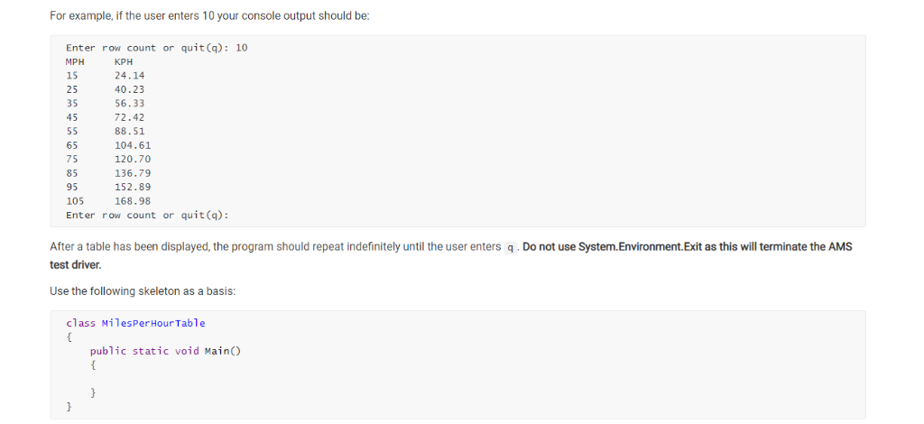 Solved Requirements: You are to display a table of | Chegg.com