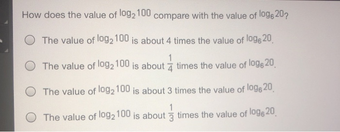Solved How does the value of log2100 compare with the value | Chegg.com