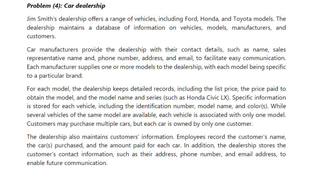 Solved Problem (4): Car dealership Jim Smith's dealership | Chegg.com