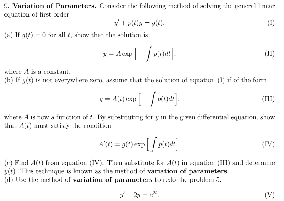Variation Of Parameters Variation Of Parameters
