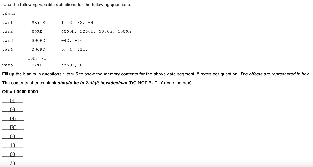 Solved Use the following variable definitions for the | Chegg.com
